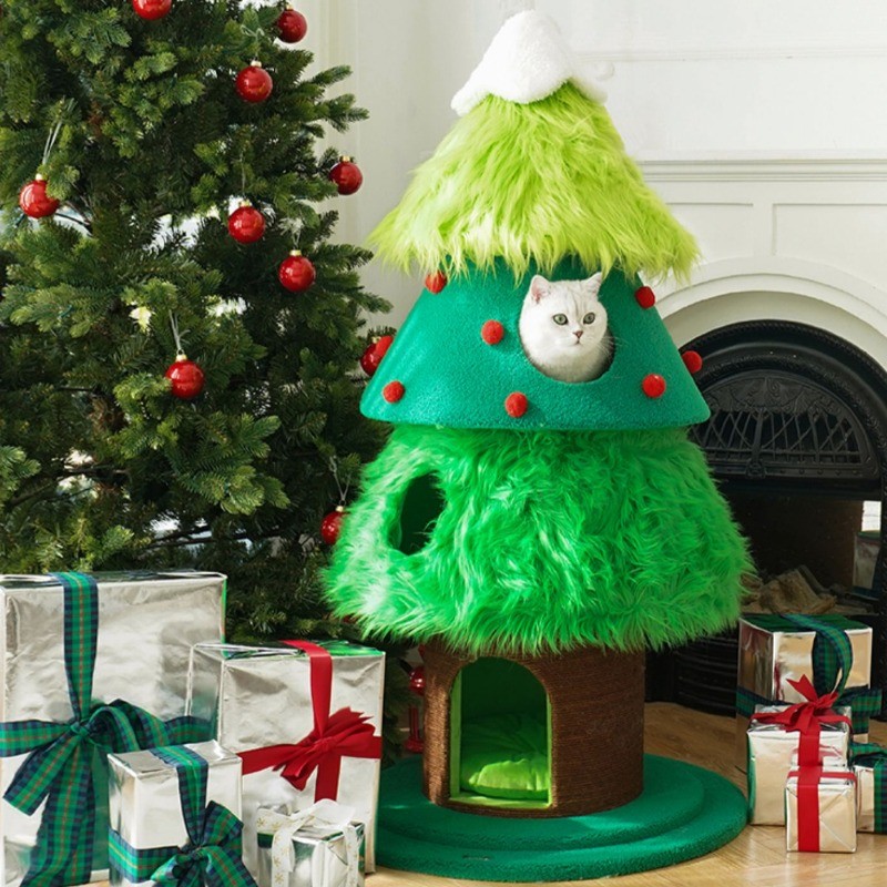 Christmas Tree Cat Nest Plush Pine Tree Cat Climbing Frame Cat Nest ...