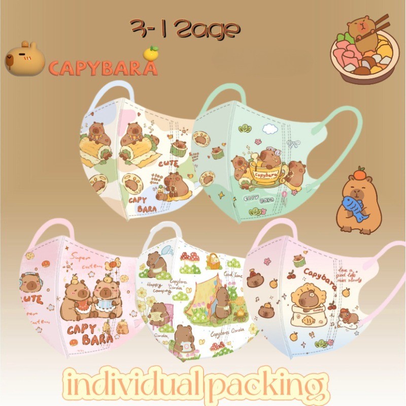 10Pcs/pack Capybara 3D Cartoon Mask Cute Girl Print Mask Disposable ...