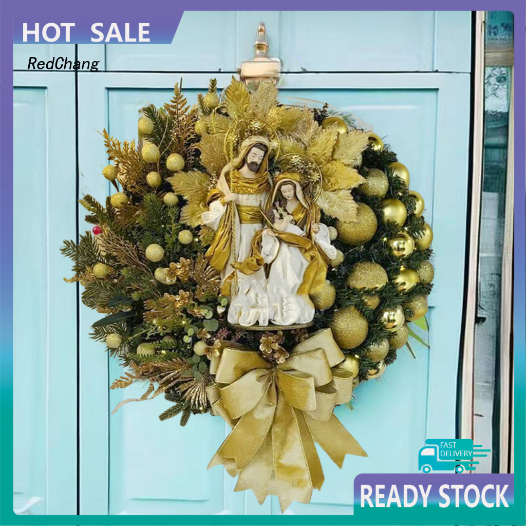 RC~ Rattan Base Wreath Holiday Wreath Led Lighted Nativity Scene ...