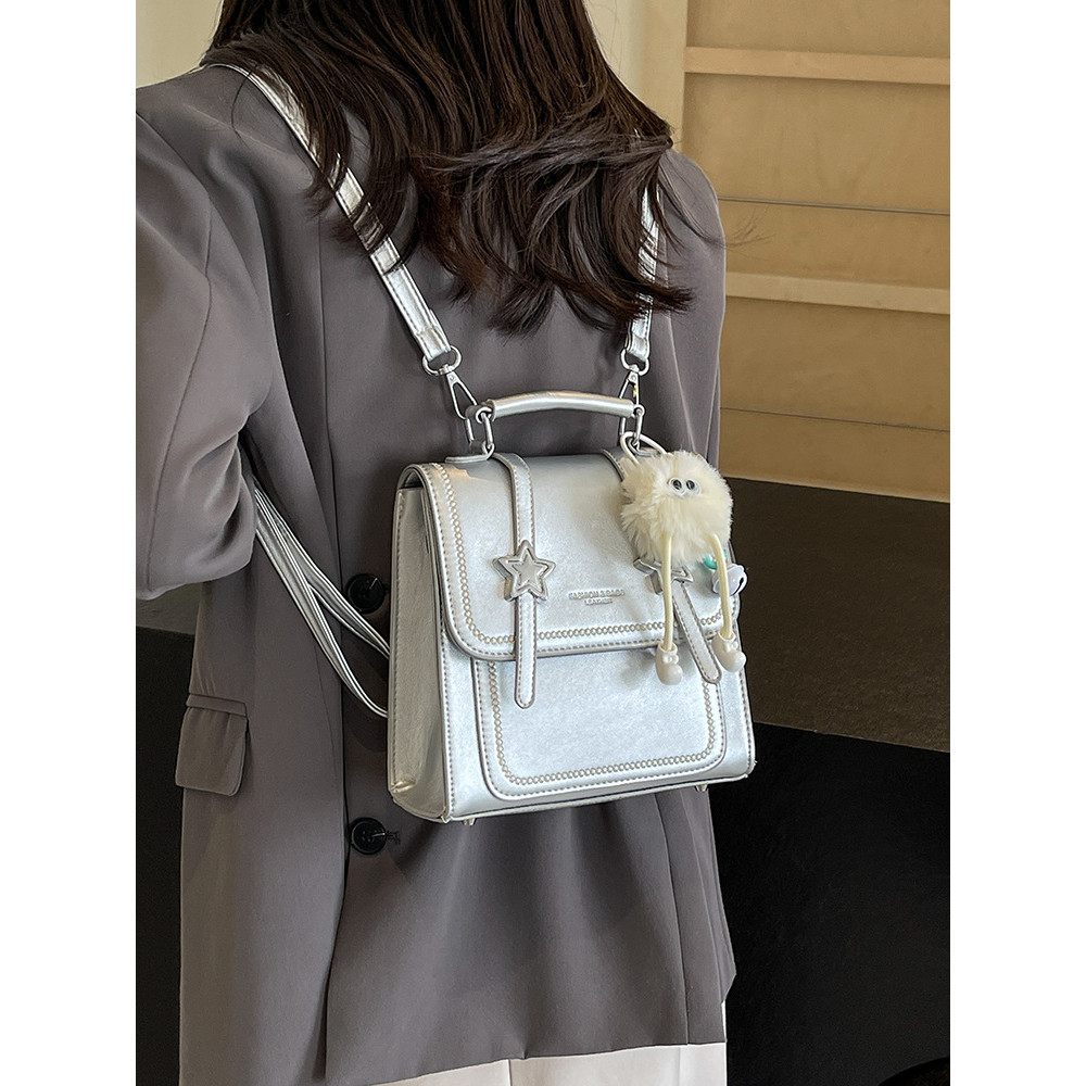 Western Style Niche Silver Female Backpack 2025 New Style All-Match ...