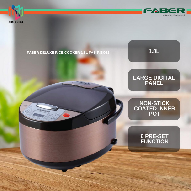 Faber RISO 18 Deluxe Rice Cooker 1.8 Litre Large Digital Panel NonStick ...