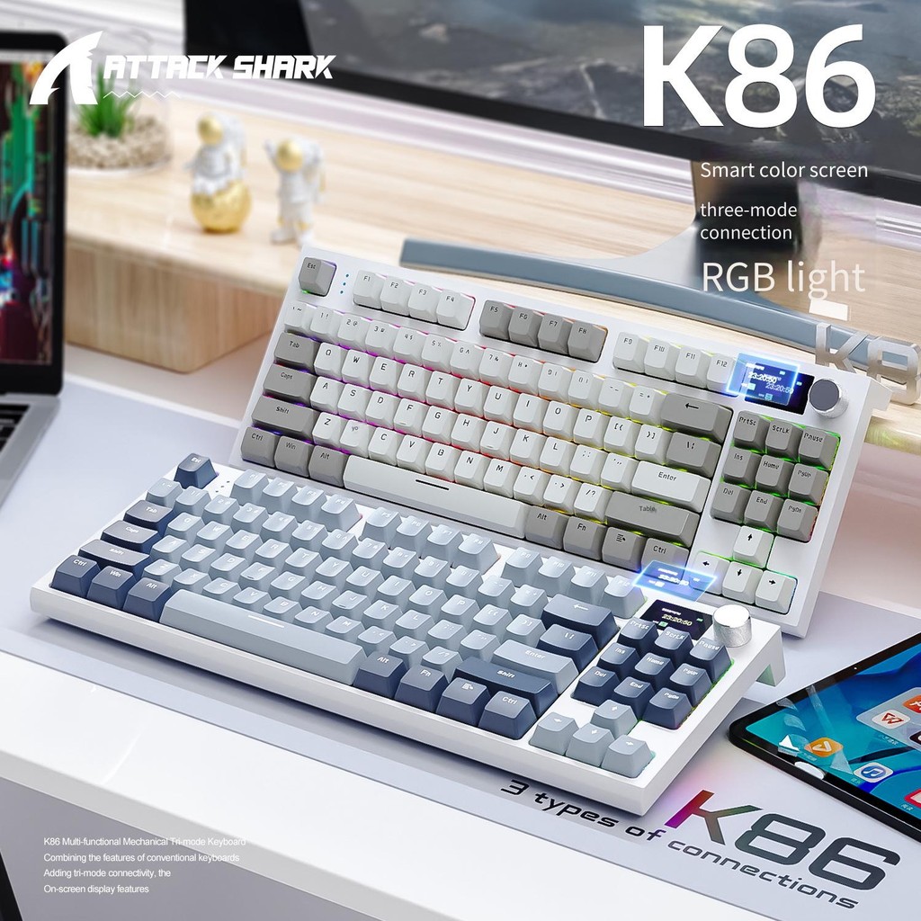 Attack Shark K86 Wireless Mechanical Keyboard, TFT Display, Metal Knob ...