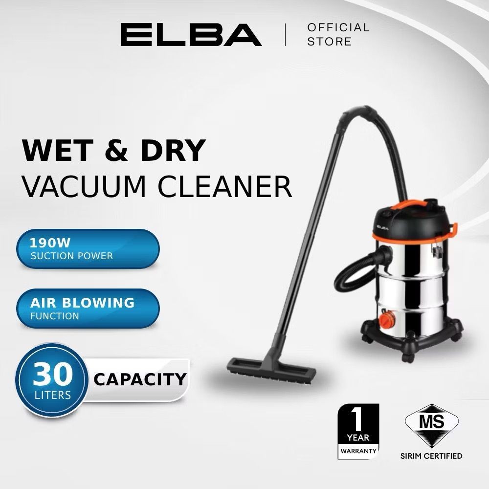 ELBA Wet & Dry Vacuum Cleaner EVC-H1231(SS) - HEPA Filter, Air Blowing Function, Suction Power ...