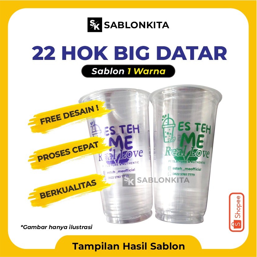 [[ Custom CUP SCREEN PRINTING ]] FLAT 22 OZ HOK BIG 7 gr Plastic Clear ...