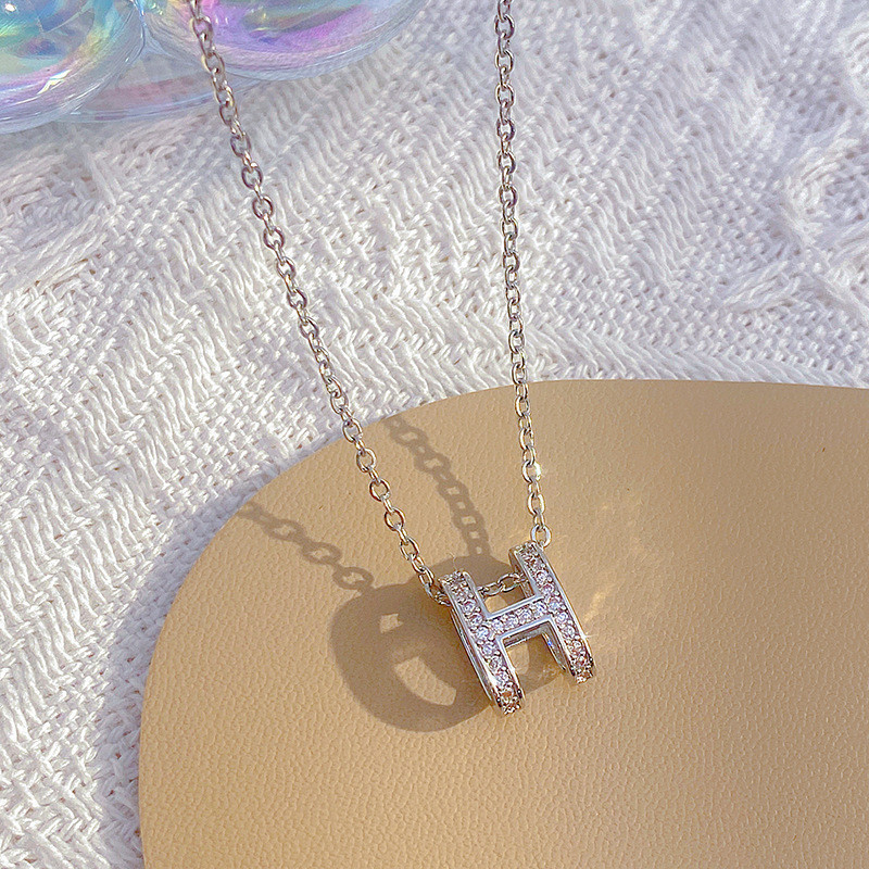 🇲🇾 Rantai Stainless Steel Loket Huruf H Berlian Alphabet Charm Zirkon ...