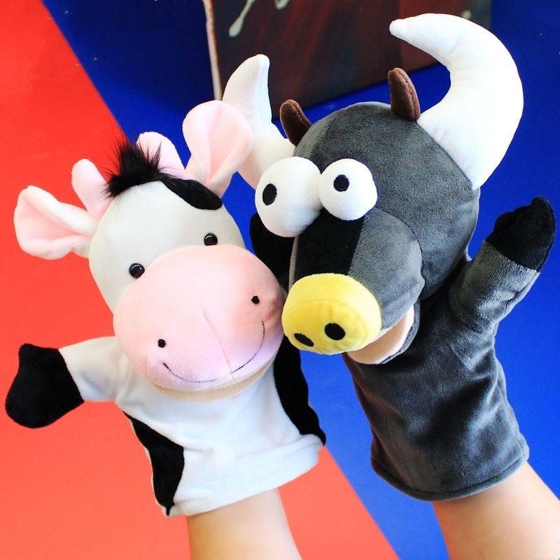 Cow Open Mouth Plush Doll Set Finger Puppet Gloves Toy Cow Year Ox ...