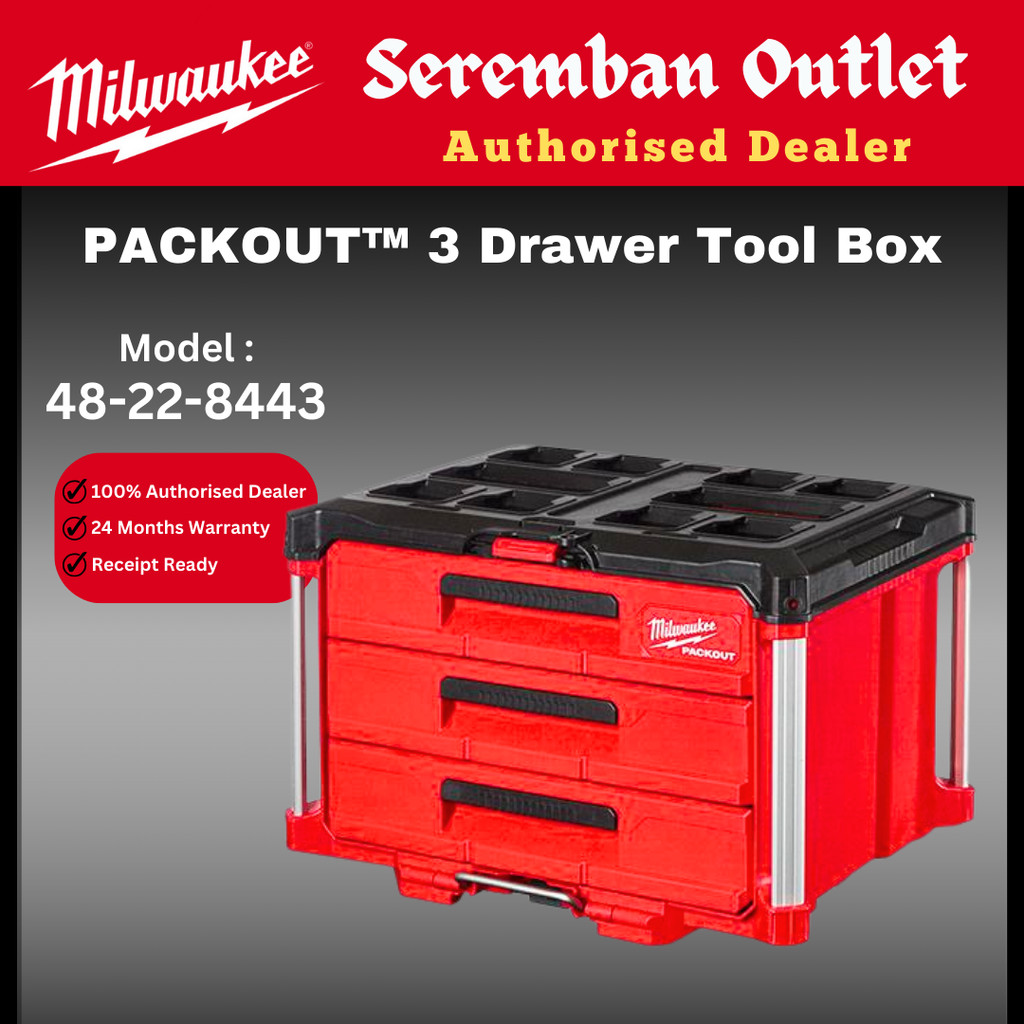 Milwaukee Packout 3 Drawer Tool Box / 48-22-8443 / Milwaukee Tool Storage Box / 3 Drawer Box ...