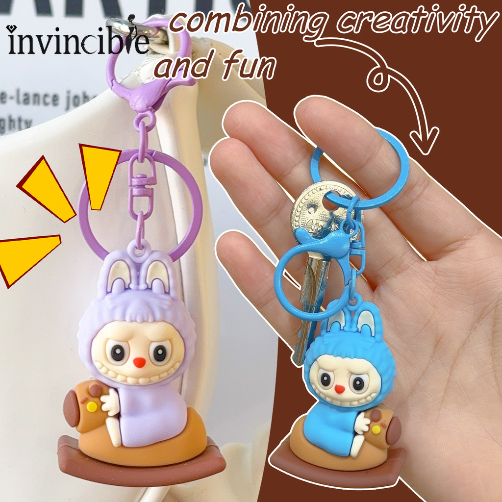 Cartoon Labubu Pendant Keychain - Creative Cartoon Labubu Capybara Wood ...