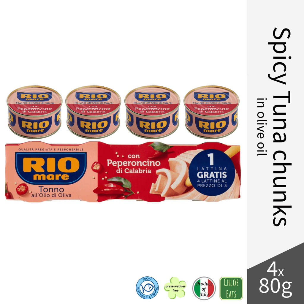 Rio Mare Italian Tonno spicy Tuna chunks in olive oil - Bundle 4x80g ...