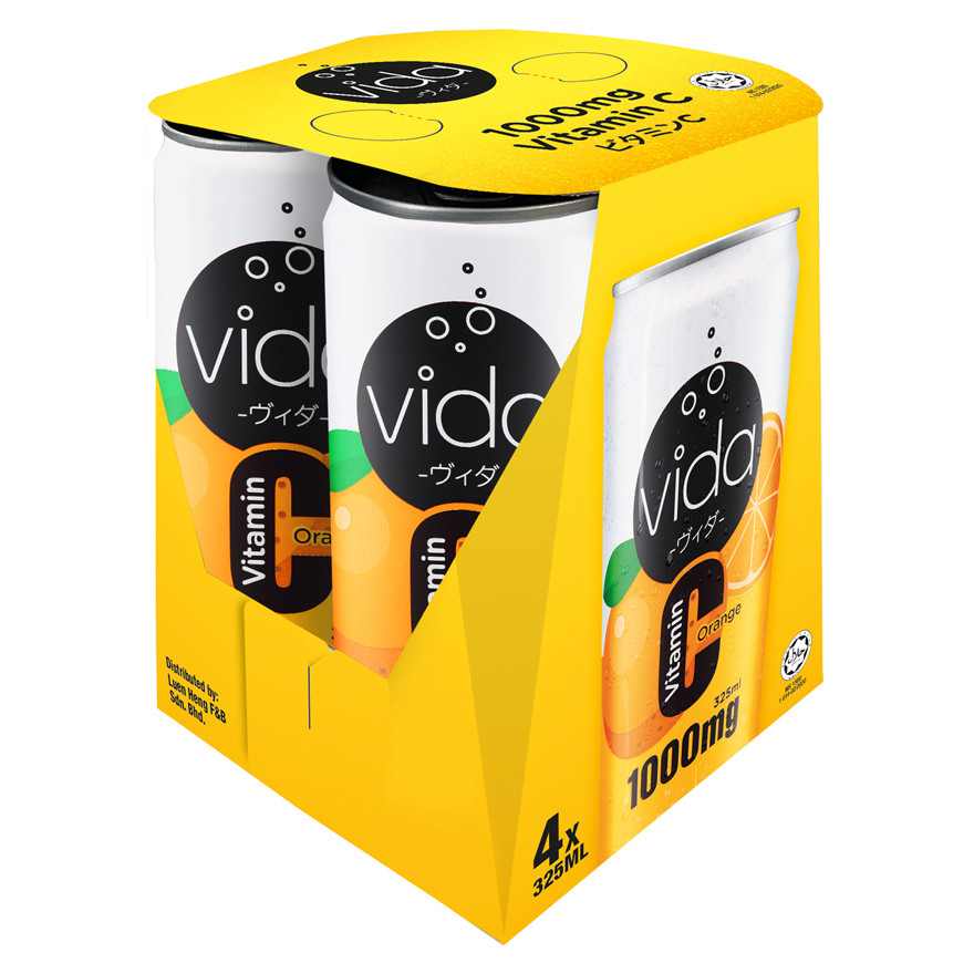 VIDA Vitamin C 1000mg Orange Sparkling Flavoured Drink 4x325ml | Shopee ...