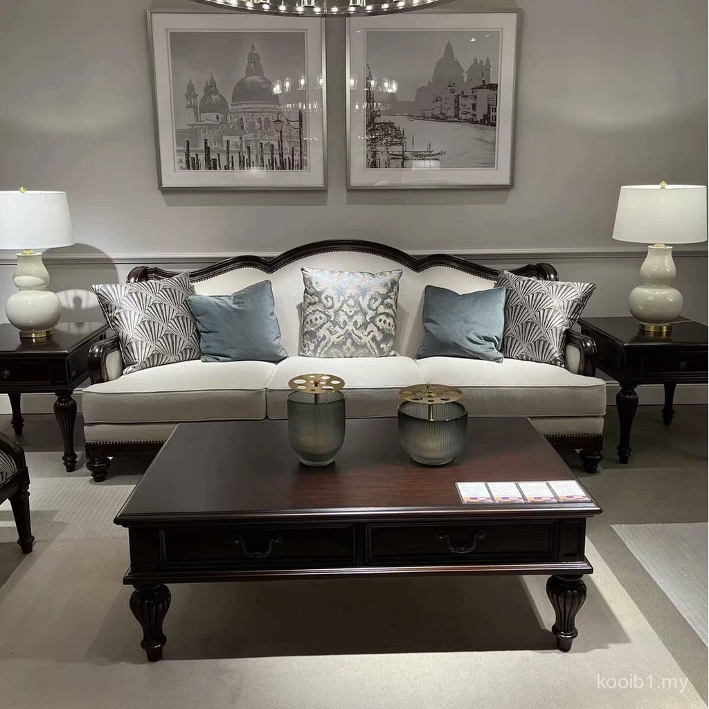 Sofa Kayu Pepejal Retro Amerika Perancis Sofa Fabrik Tiga Tempat Duduk ...