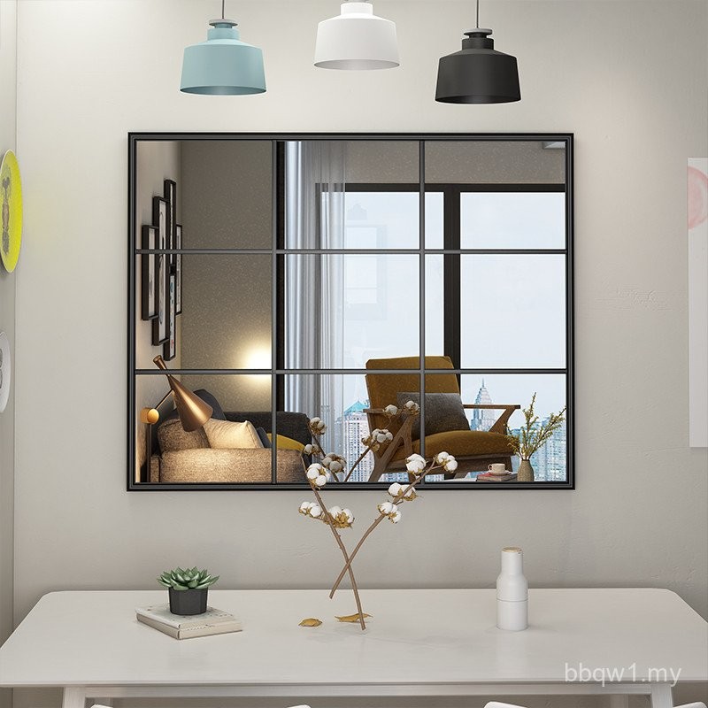 Besi tempa retro betuk segi empat tingkap palsu bingkai cermin dinding ...