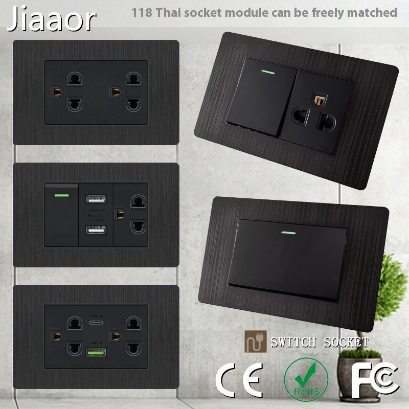 118 type PC Brushed Black Thai Dual USB+type-c Thai Standard 3 Holes ...