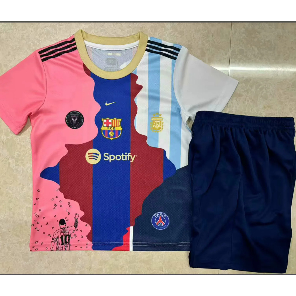 25/26 New Barcelona MESSI CLUB COMBINE KID KIT Soccer Shirt and Shorts ...