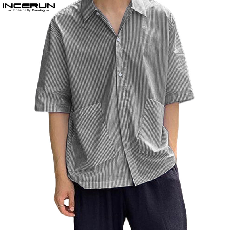 INCERUN men's striped five quarter sleeved shirt | Shopee Malaysia