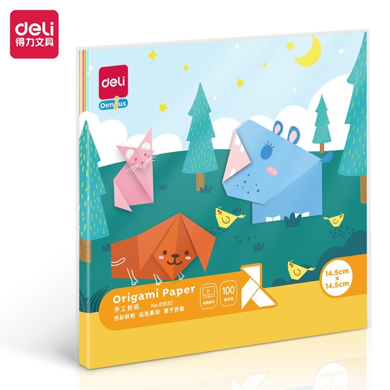 Deli Origami Paper / Origami Folding Paper 100 pcs 10 Colors Thick ...