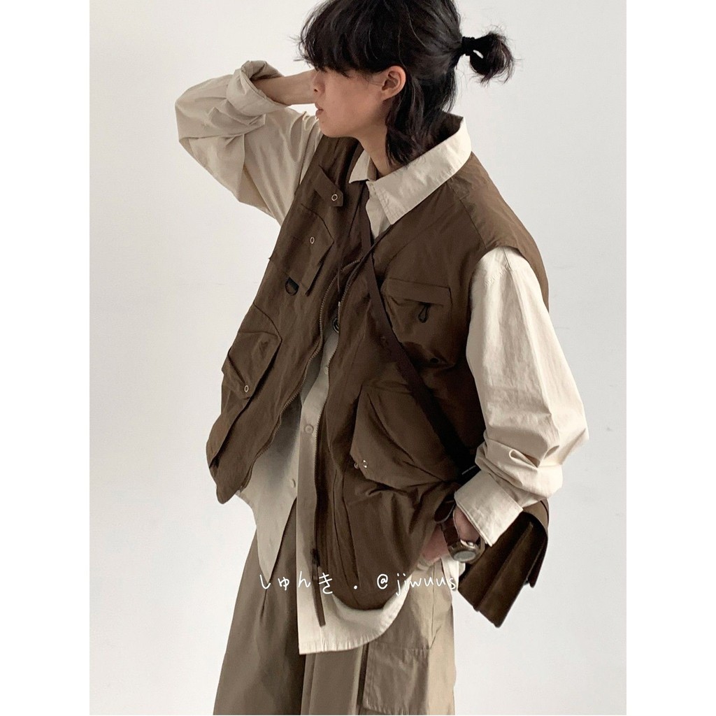 Japanese-Style Retro Loose Cargo Vest Multi-Pocket Outdoor Functional ...
