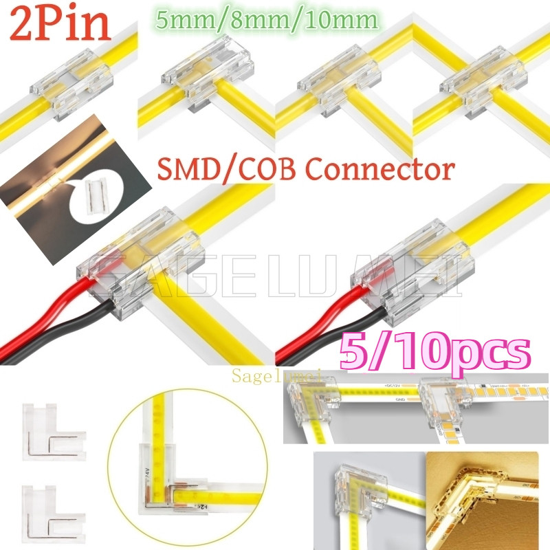 5/10Pcs 2Pin 5mm/8mm/10mm SMD Cob L-Shape Connectors Led Strip ...