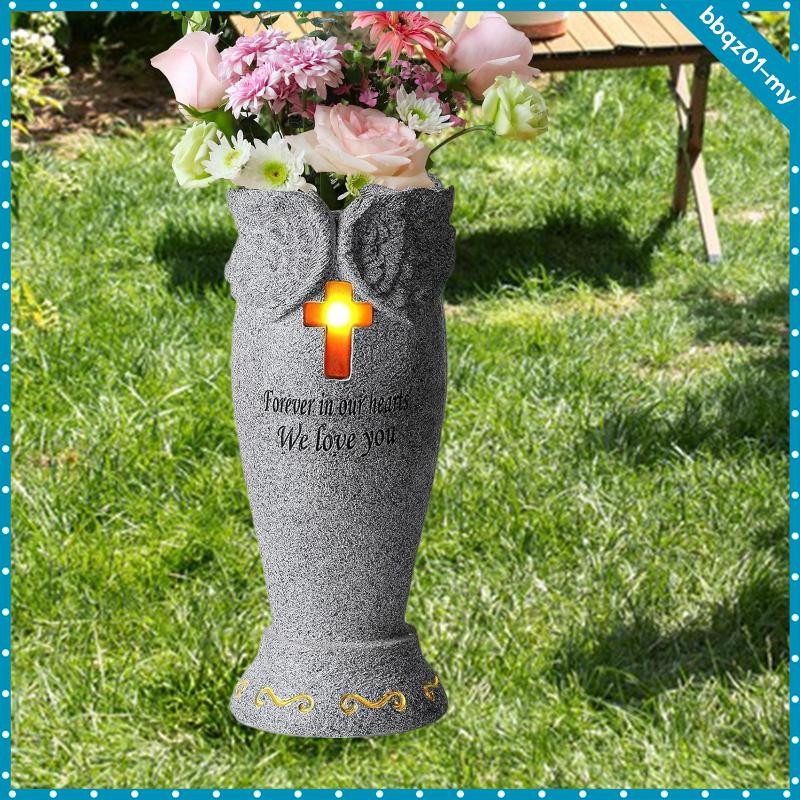 [BbqzefMY] Cemetery Grave Flower Vase Funeral Flower Holder Cross Solar ...
