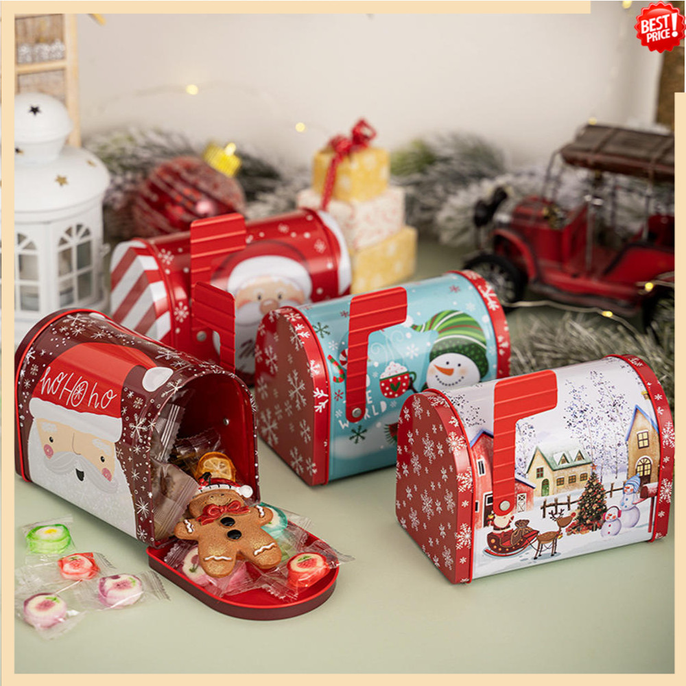 Christmas Tinplate Mailbox Small Decorative Tin Mailbox Metal Cookie ...