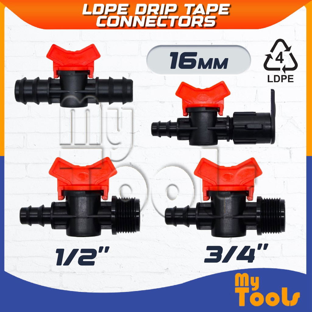 Mytools LDPE 16mm Polytube Drip Tape Connectors with Stop Valve QAV ...