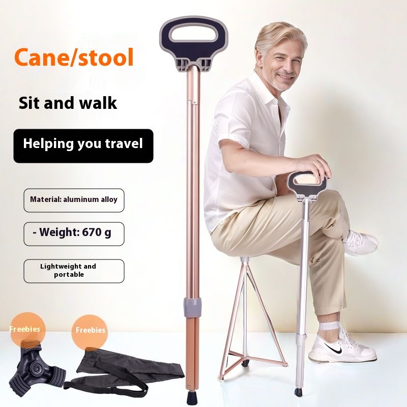 Elderly walking stick stool chair with seat four-legged portable ...