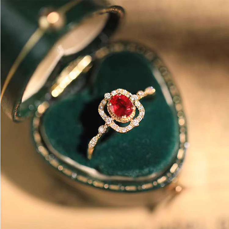 18K Gold New Chinese Red Zirconia Oval Ring Setting Gold Plated Color ...