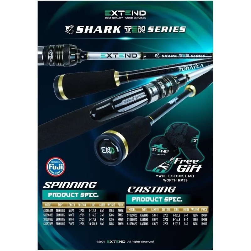 [🎁FREE CAP] EXTEND SHARK 9/ 10 SERIES SPINNING BAIT CASTING ROD FISHING ...