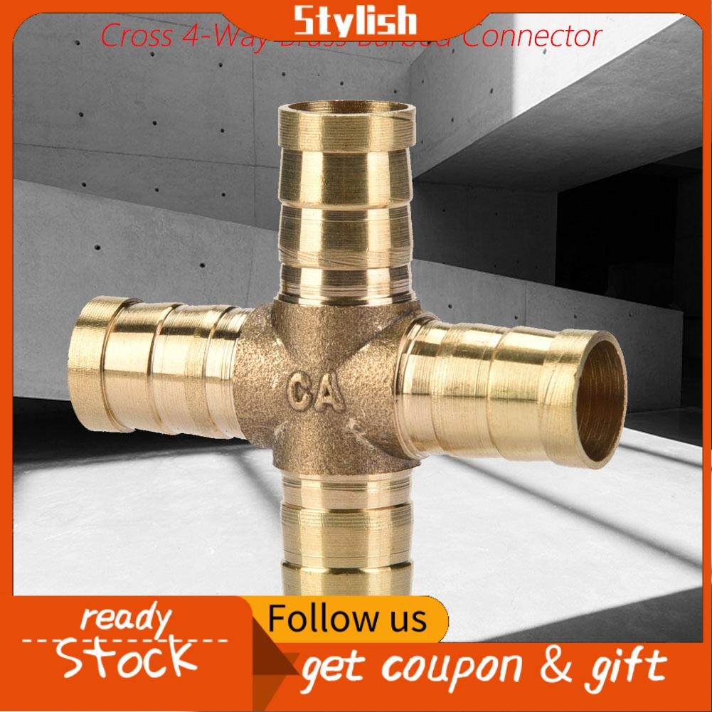 Stylish365 Hose Joiner Brass Cross 4 Way Pipe Fittings Barbed Connector ...