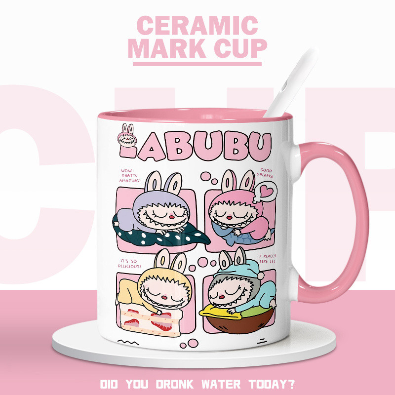 Ins Cartoon Labubu PopMart Porcelain Cup 330ml Birthday Gift Cute Mug ...