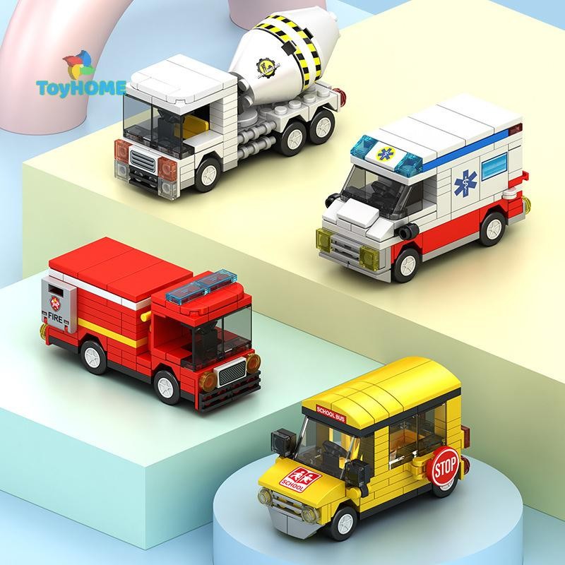 GPHA> City Series Building Blocks School Bus Fire Truck Model Ambulance ...