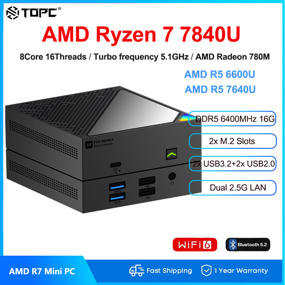 TOPC Mini Gaming PC AMD Ryzen 7 7840U Mini PC DDR5 6400Mhz 16GB 512GB ...