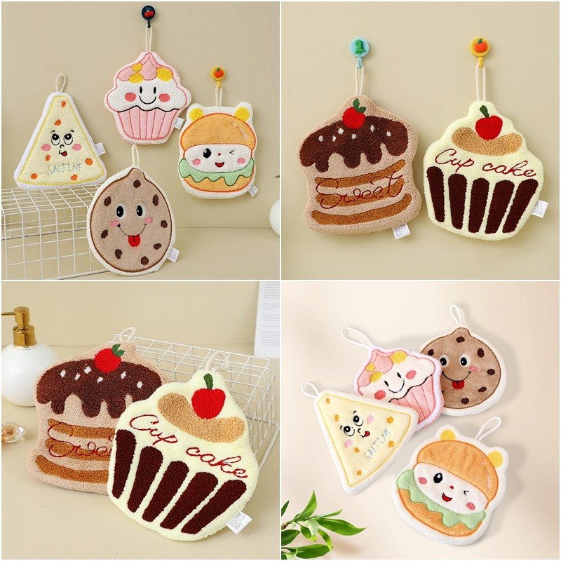 Cute Dessert Pattern Hand Towels Dopamine Color Hanging Towels Cartoon ...