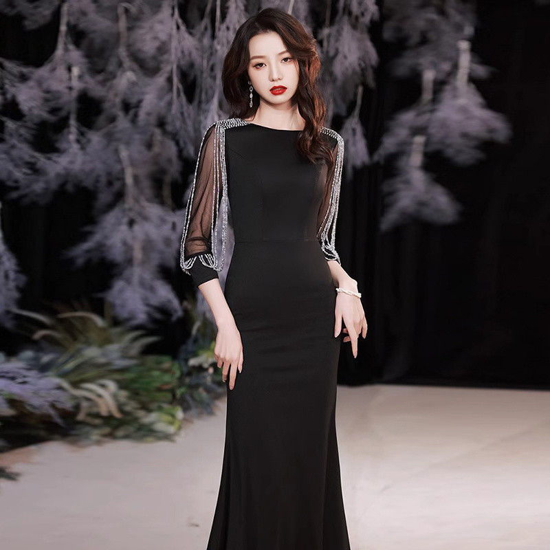 Rok gaun malam hitam 2024 gaya baru jamuan elegan mewah mewah mewah ...