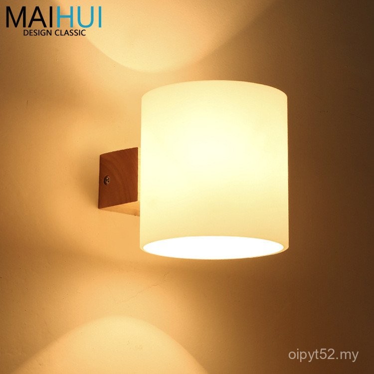 Seni kayu kreatif Nordik warna kayu yang hangat lampu katil hotel gaya ...