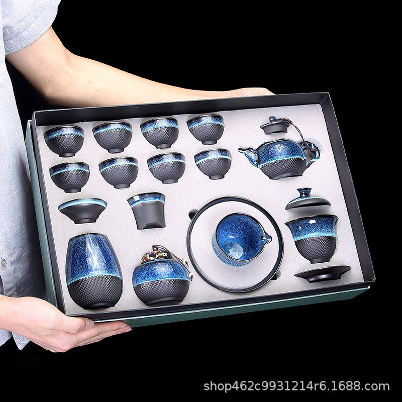 Set teh perubahan kiln Jianzhan Tianmu glaze isi rumah Jun kiln tembikar gaya Jepun teko teh ...