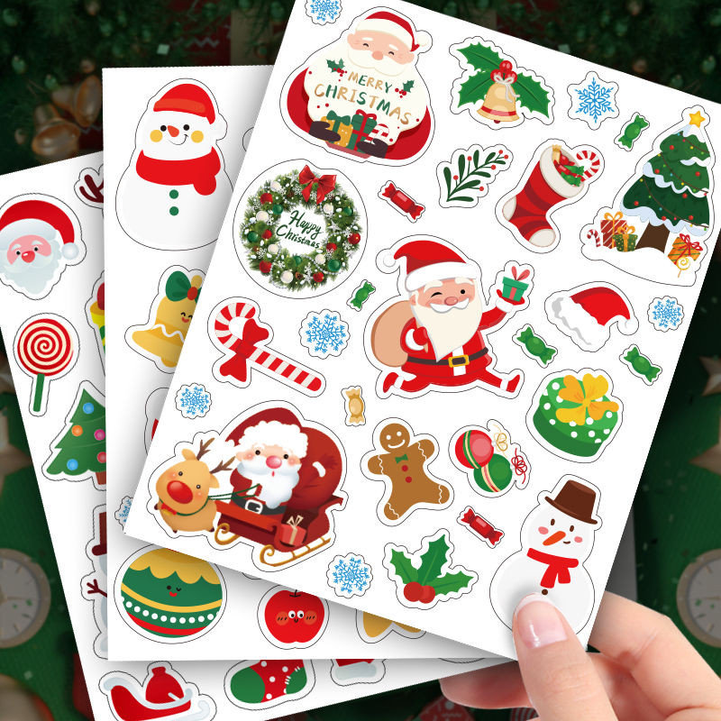 Christmas Stickers Cute Cartoon Santa Elk Snowflake Handbook Stickers ...