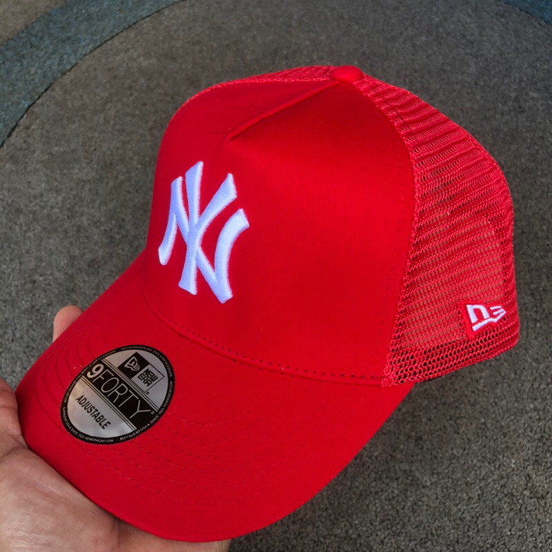 NY cap red aframe net cap trucker curved high quality adjustable ...