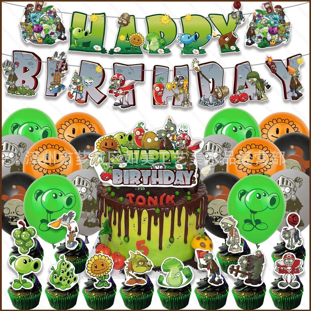 SQ2 Plants vs Zombies theme kids birthday party decorations banner cake ...