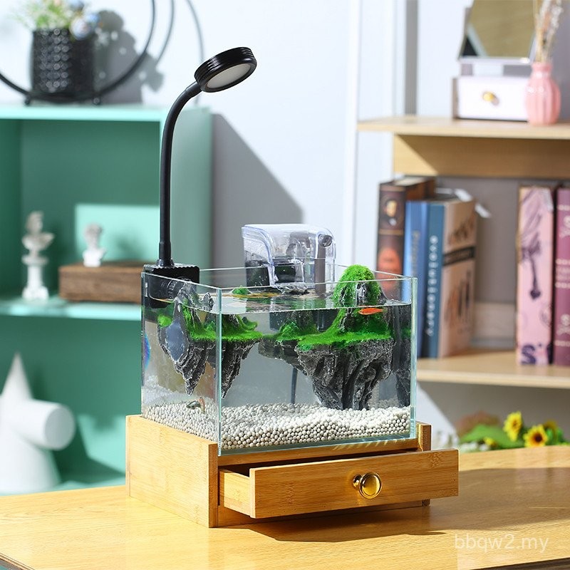 Tangki Ikan Kaca Ultra-Jelas Desktop Mini Kecil Rumah Ruang Tamu ...