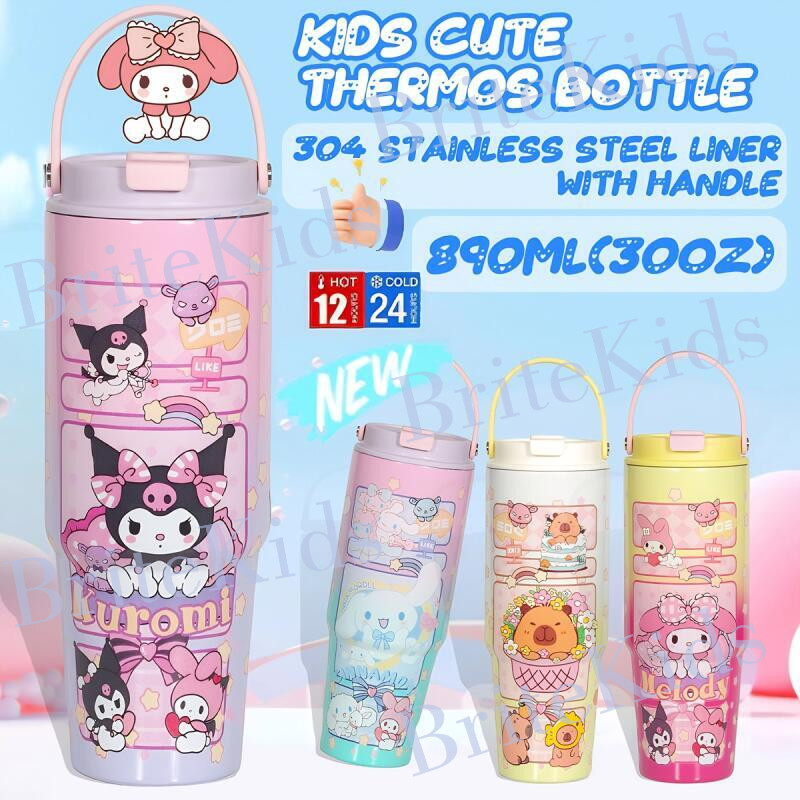 890ML Sanrio Cinnamoroll Tumbler Tahan Sejuk Kuromi Comel with Straw And Handle Melody Capybara ...