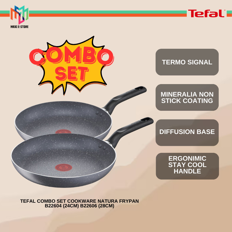 Tefal PKGB22604 Combo Set Cookware Natura Frypan B22604 (24CM) B22606 (28CM) Termo Signal ...