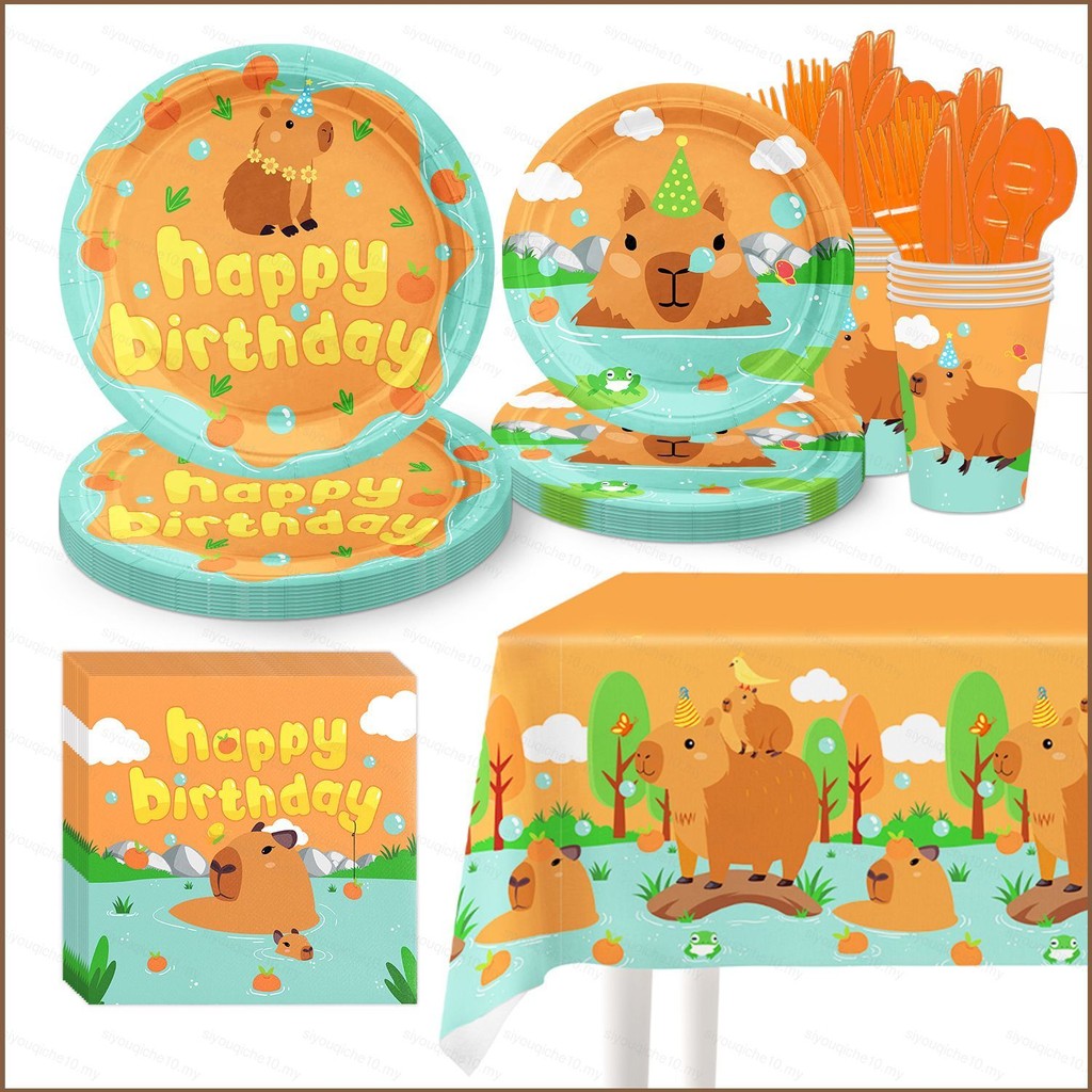 SY10 Cute capybara Themed Decoration birthday party Tablecloth Paper Plate Disposable Tableware ...