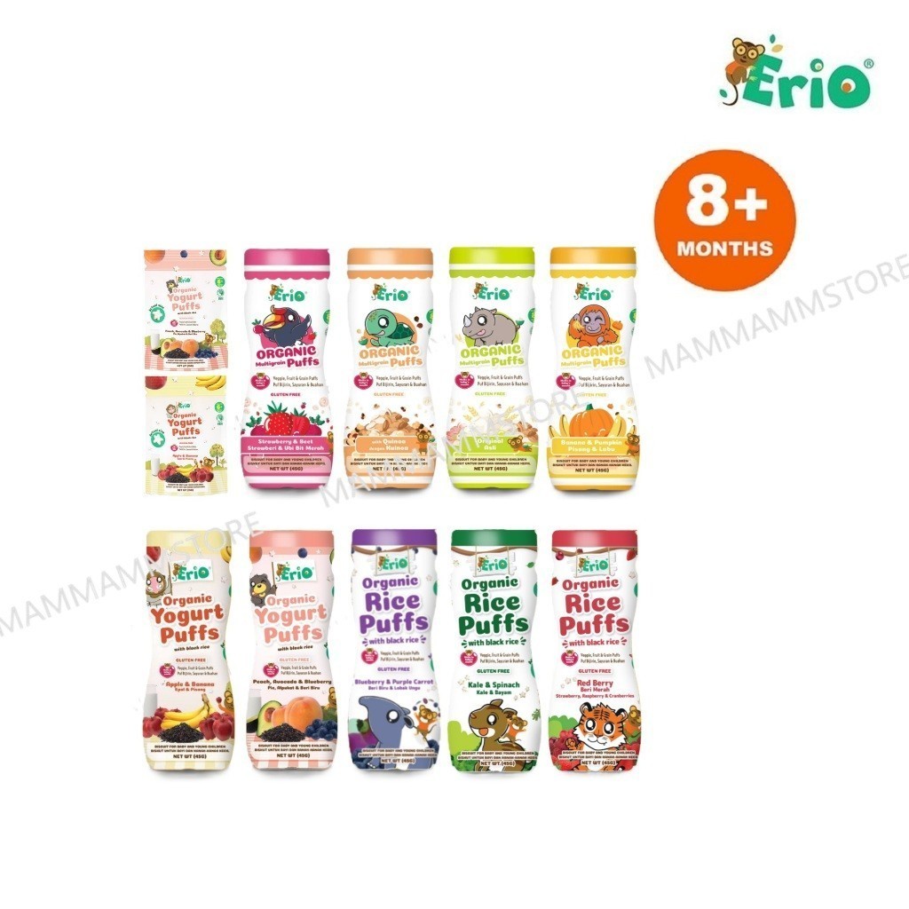 Erio Organic Multigrain Puff / Black Rice Puff / Yogurt Puff 45g for 8 ...