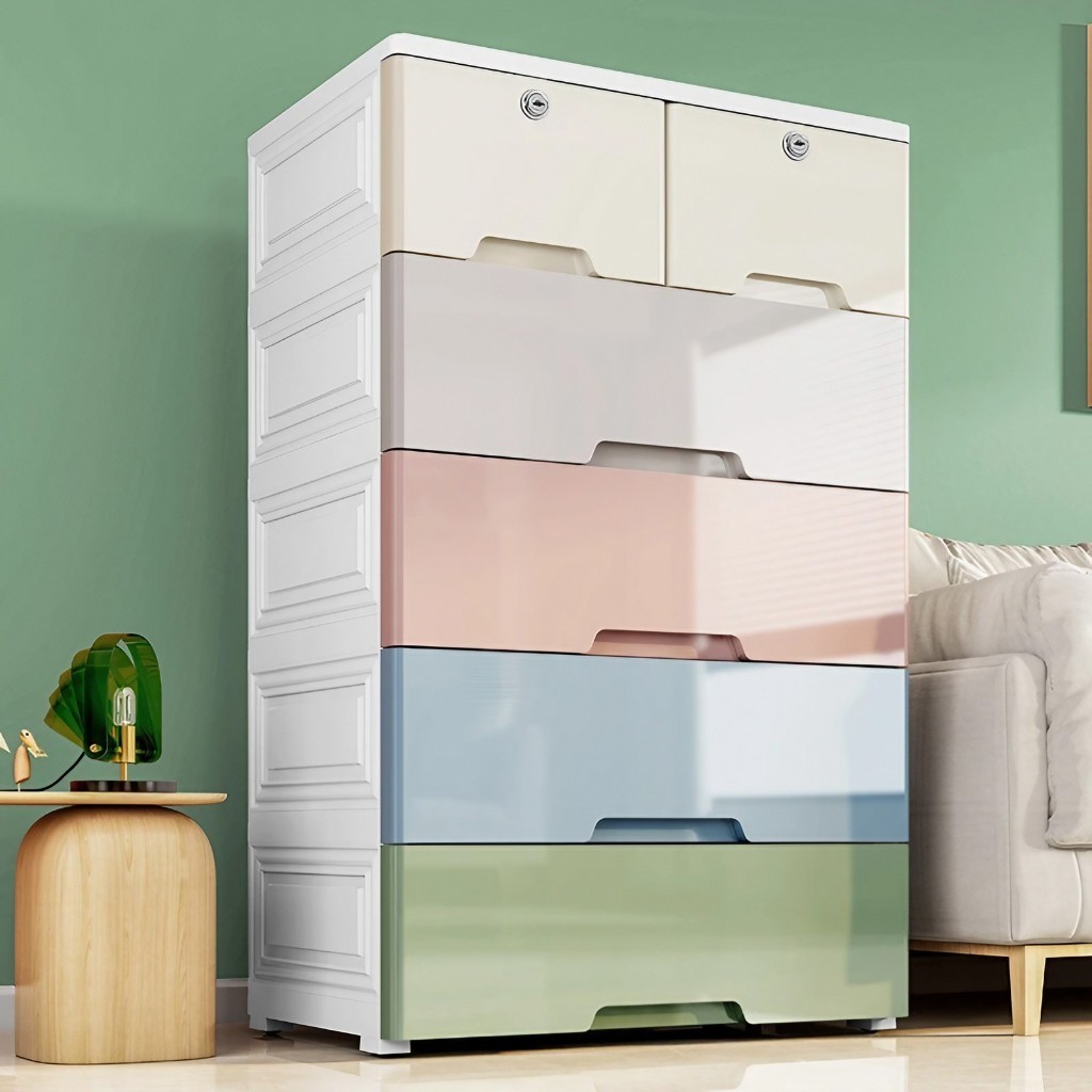 NA 5 Tier Plastic Drawer Cabinet With 2 Small Storage Cabinet Drawer ...