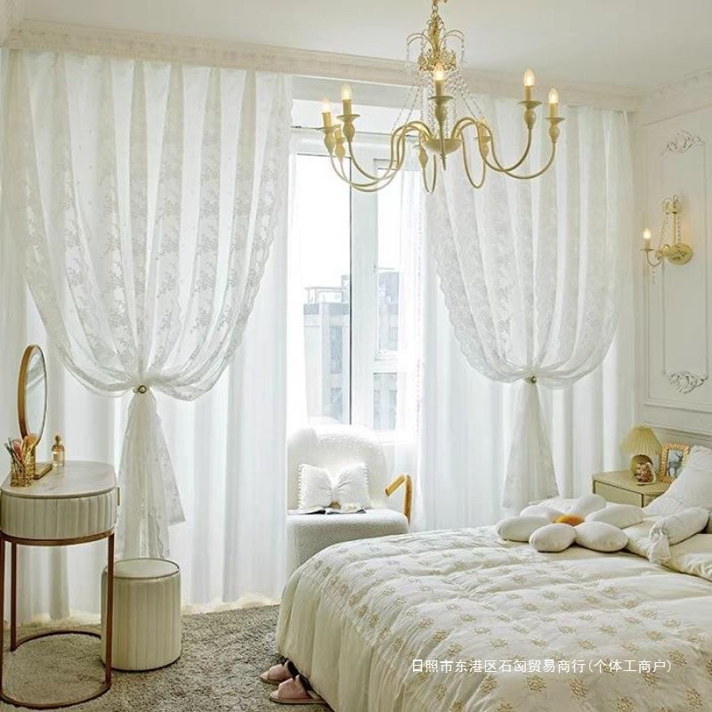 Stail Perancis lapisan dua renda langsir kain kasa tirai ruang tamu ...
