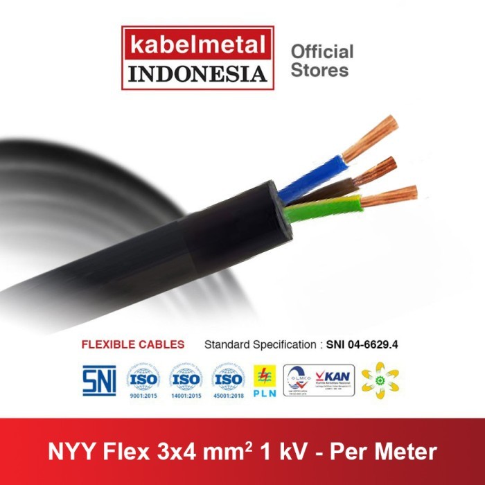 NYMHY NYYHY Cable 3x4 mm Per Meter cablemetal INDONESIA - Black PVC Flexible Copper Fiber ...