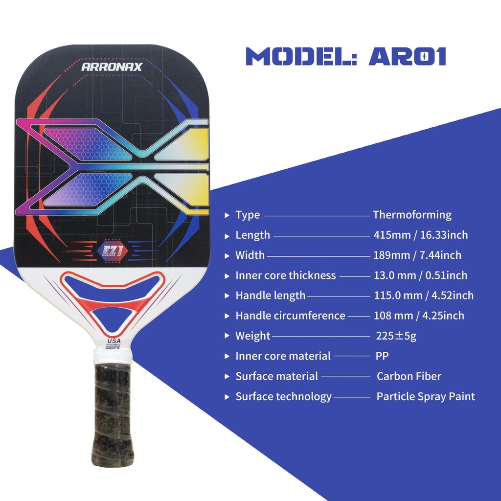 Arronax USAPA Approved Carbon Fiber Pickleball Paddle 2023 13mm ...