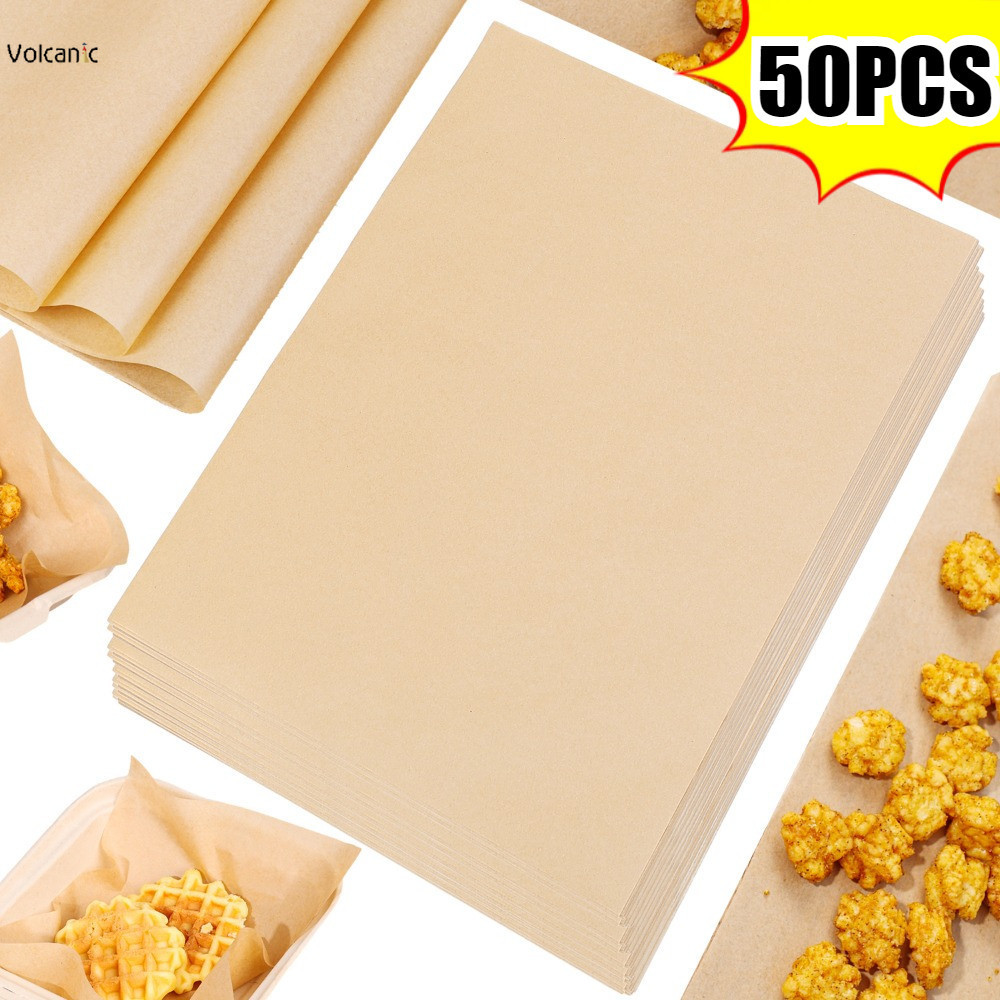 50Pcs Wood Color Oil Proof Papers Baking Sheets Non-Stick Pad Paper for ...