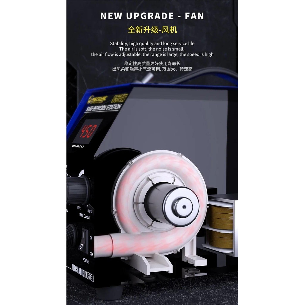 MECHANIC 957DW Two-scroll Hot Air Gun for Heating Main Board Tin Solder Repair Desoldering ...